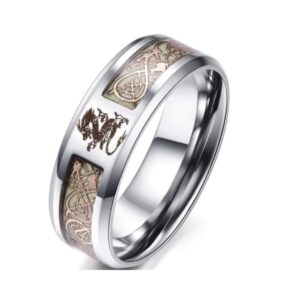 blowin 8mm golden celtic dragon luminous ring aurora glow stainless steel wedding band for men women (size 12)