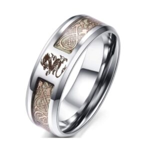 Blowin 8mm Golden Celtic Dragon Luminous Ring Aurora Glow Stainless Steel Wedding Band for Men Women (Size 12)