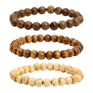 milakoo 3 pcs wooden beaded bracelet bangle for men and women elastic 8mm beads