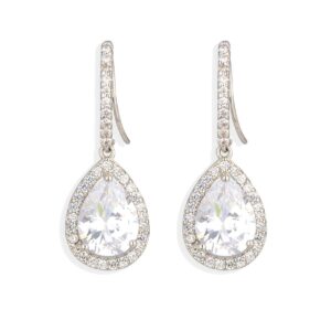 cz teardrop earrings for wedding - sterling silver cubic zirconia crystal rhinestone drop earrings womens bridal jewelry for bride bridesmaids mother of bride gift party prom pageant earring for girls