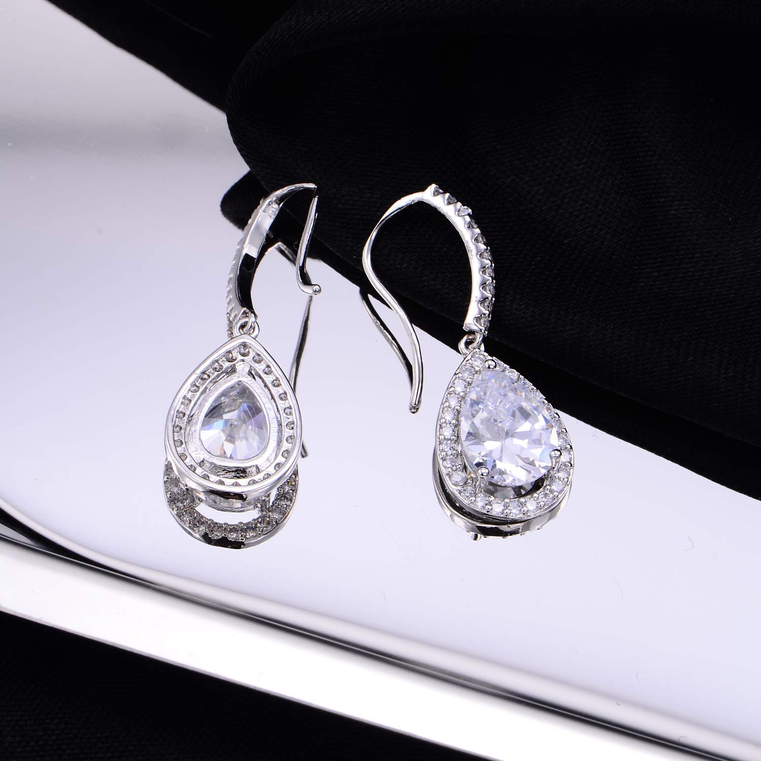 CZ Teardrop Earrings for Wedding - Sterling Silver Cubic Zirconia Crystal Rhinestone Drop Earrings Womens Bridal Jewelry for Bride Bridesmaids Mother of Bride Gift Party Prom Pageant Earring for Girls