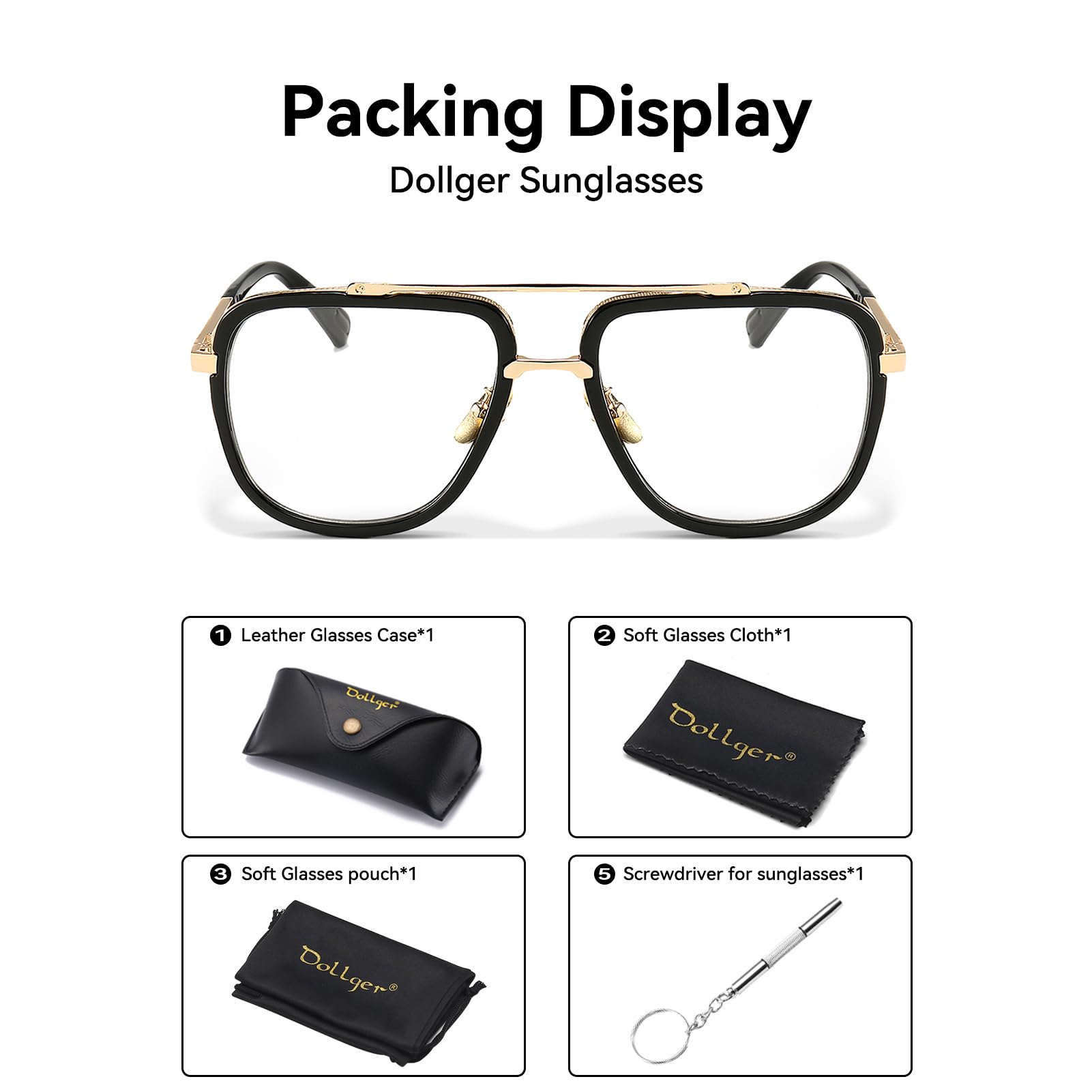 Dollger Oversized Square Aviator Glasses for Men Pilot Gold Frame Retro Glasses