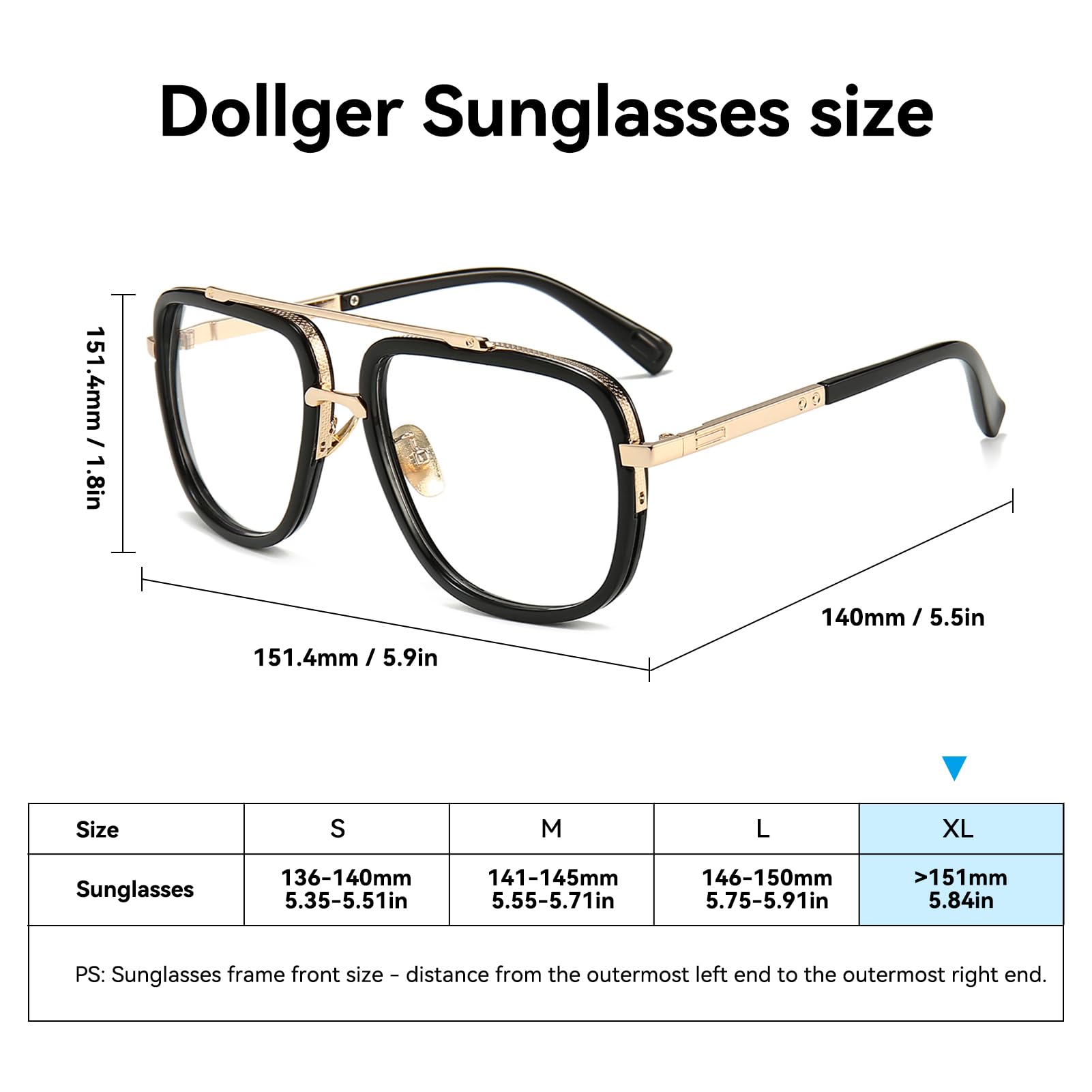 Dollger Oversized Square Aviator Glasses for Men Pilot Gold Frame Retro Glasses