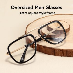 Dollger Oversized Square Aviator Glasses for Men Pilot Gold Frame Retro Glasses