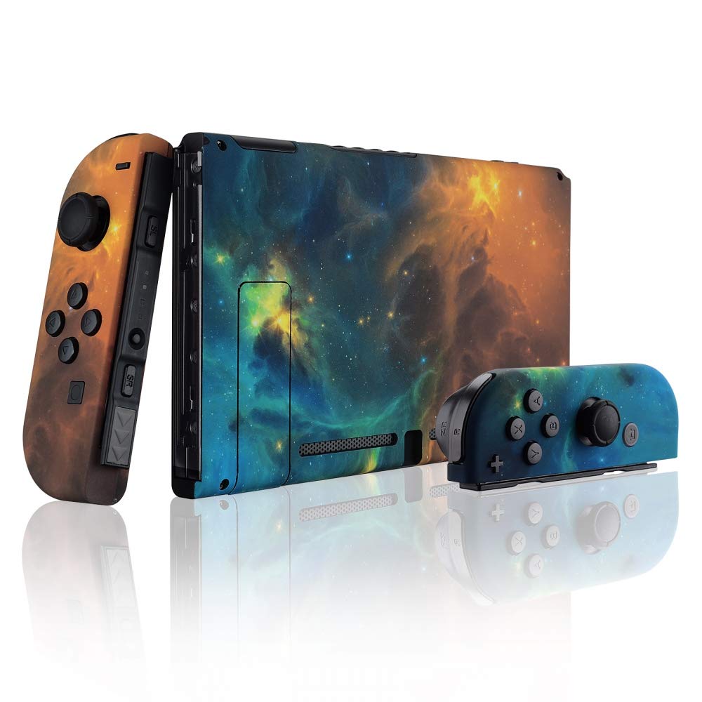 eXtremeRate DIY Replacement Shell Buttons for Nintendo Switch, Soft Touch Back Plate for Switch Console, Custom Housing Case with Full Set Buttons for Joycon Handheld Controller - Gold Star Universe