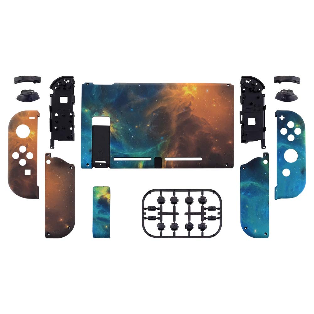 eXtremeRate DIY Replacement Shell Buttons for Nintendo Switch, Soft Touch Back Plate for Switch Console, Custom Housing Case with Full Set Buttons for Joycon Handheld Controller - Gold Star Universe