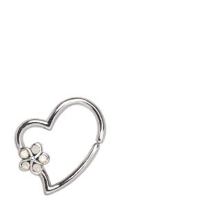 amelia fashion 16 gauge opal flower heart nose hoop cartilage ring annealed 316l surgical steel (steel & white opal)