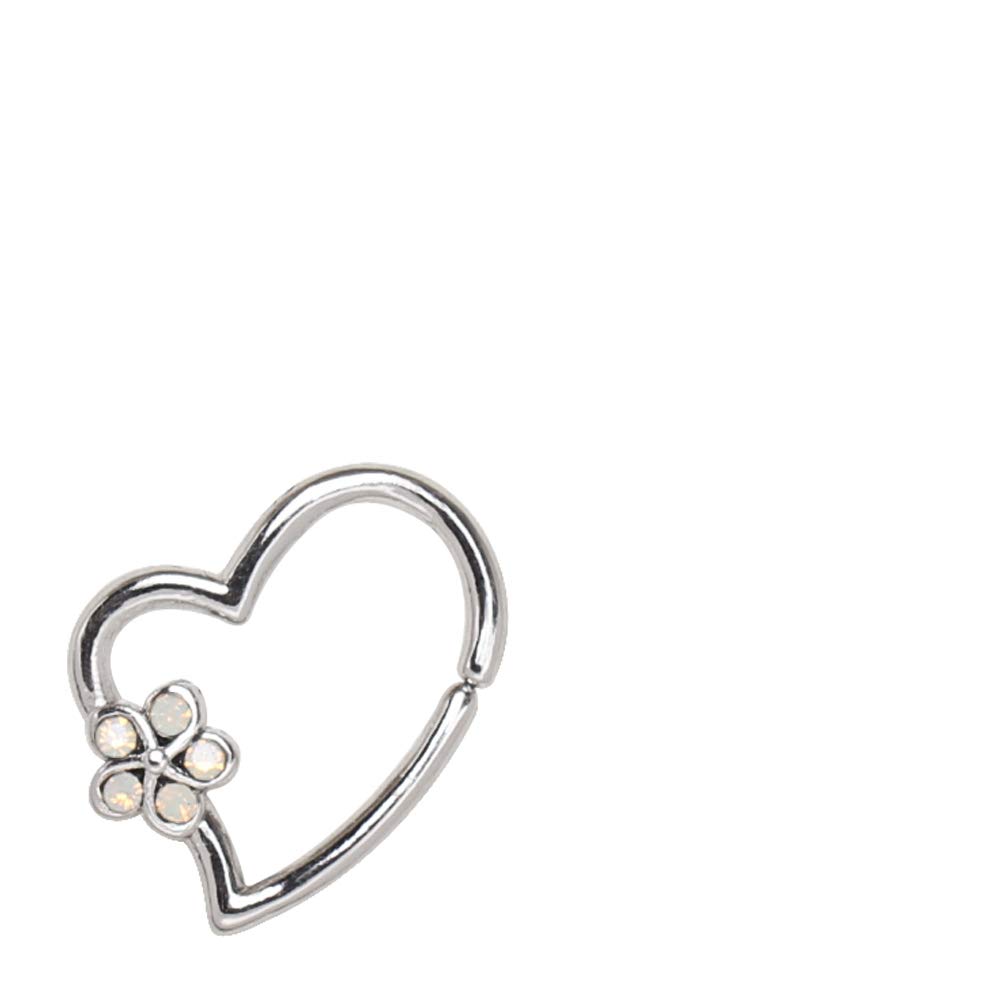 Amelia Fashion 16 Gauge Opal Flower Heart Nose Hoop Cartilage Ring Annealed 316L Surgical Steel (Steel & White Opal)