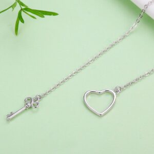 Presentski 925 Sterling Silver Y Lariat Necklace Chain Valentines Day Jewelry with Infinity Key Pendant,Love Heart Necklaces for Women Daughter