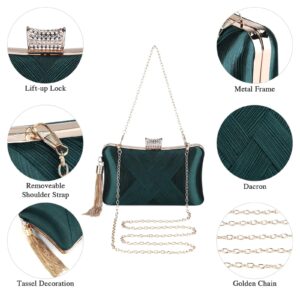 Tanpell Women's Evening Clutch Bags Silk Satin Party Handbags Bridal Wedding Purses with Tassel Pendant Green