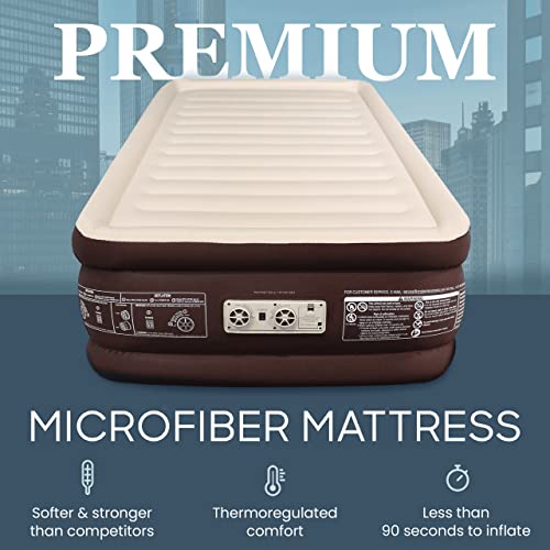 Englander Twin Air Mattress - Double High, 300 LB Capacity Luxury Camping Mattress with Built-in Pump, Microfiber, Waterproof