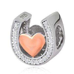 artcharm horseshoe lucky charms-rose gold plated love charm beads cubic zirconia stones fit women bracelets