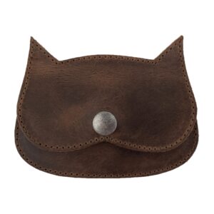 hide & drink, cat-shaped wallet, coin pouch, money holder, travel accessory, full grain leather, handmade, bourbon brown