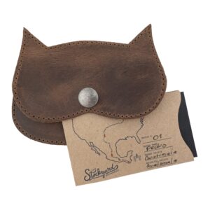 Hide & Drink, Cat-Shaped Wallet, Coin Pouch, Money Holder, Travel Accessory, Full Grain Leather, Handmade, Bourbon Brown