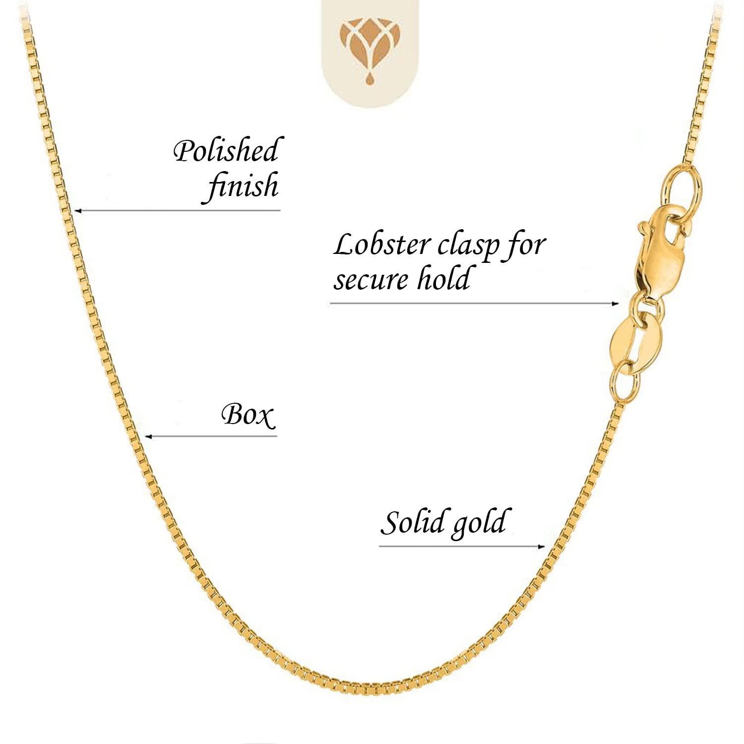 The Diamond Deal 14K SOLID Yellow OR White Or Rose/Pink Gold 0.80mm Shiny Classic Mirror Box Chain with Lobster-Claw Clasp (22" And white-gold)