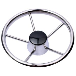 11 inch boat stainless steel steering wheel destroyer style marine steering wheel 5 spokes for pontoon boat yacht