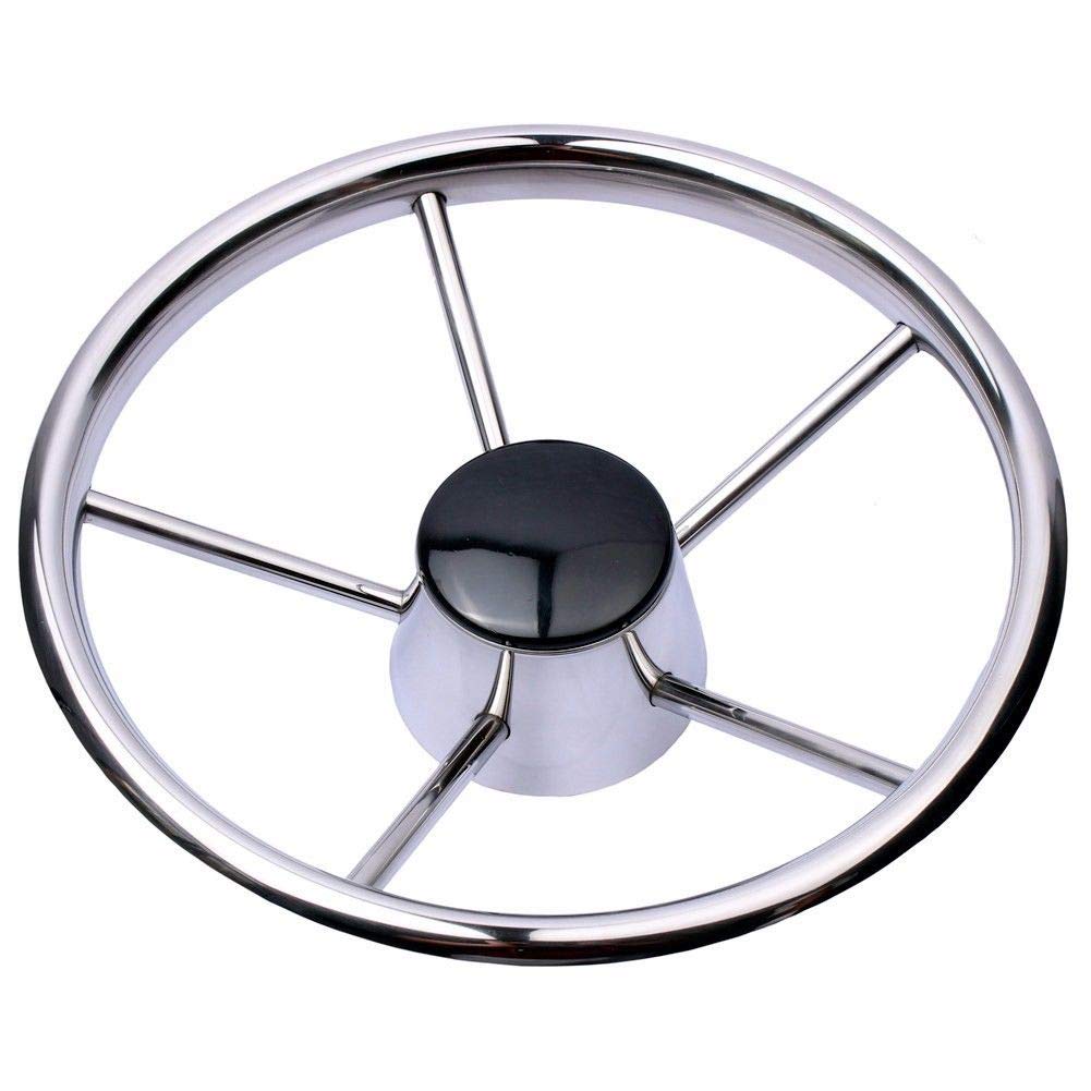 11 Inch Boat Stainless Steel Steering Wheel Destroyer Style Marine Steering Wheel 5 Spokes for Pontoon Boat Yacht