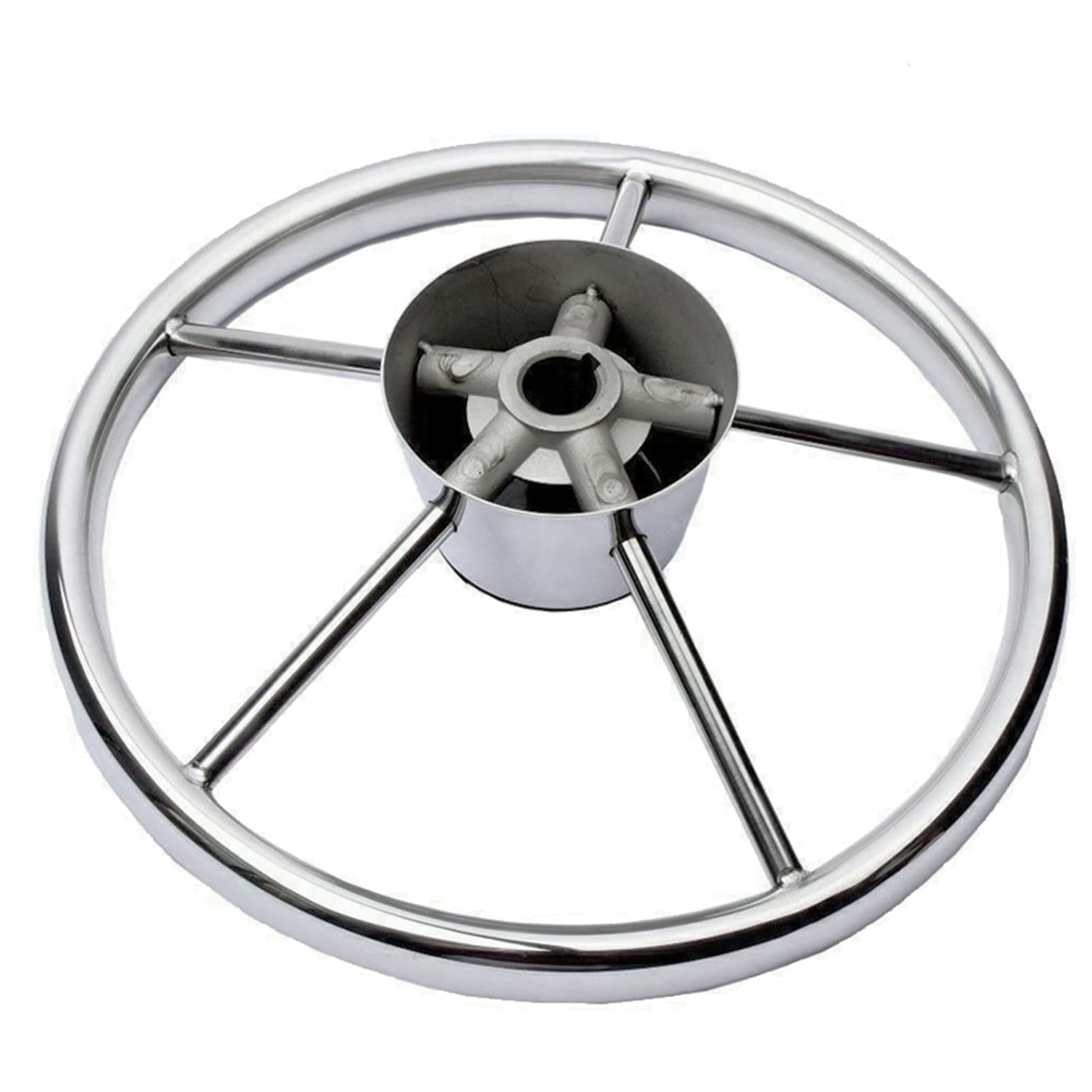 11 Inch Boat Stainless Steel Steering Wheel Destroyer Style Marine Steering Wheel 5 Spokes for Pontoon Boat Yacht