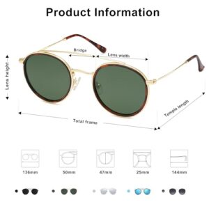 SOJOS Retro Round Double Bridge Polarized Sunglasses for Women Men Vintage Circle UV400 Sunnies SJ1104, Brown Tortoise/Green