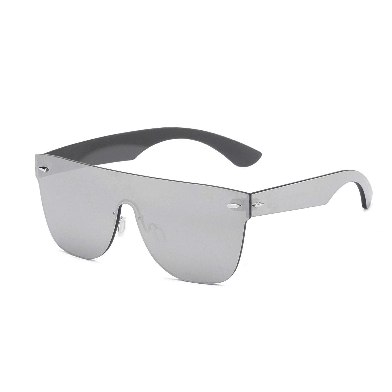 2020 VentiVenti Rimless Sunglasses For Women Men One Piece Square Oversize Mirror Lens Anti Reflective Silver Revo