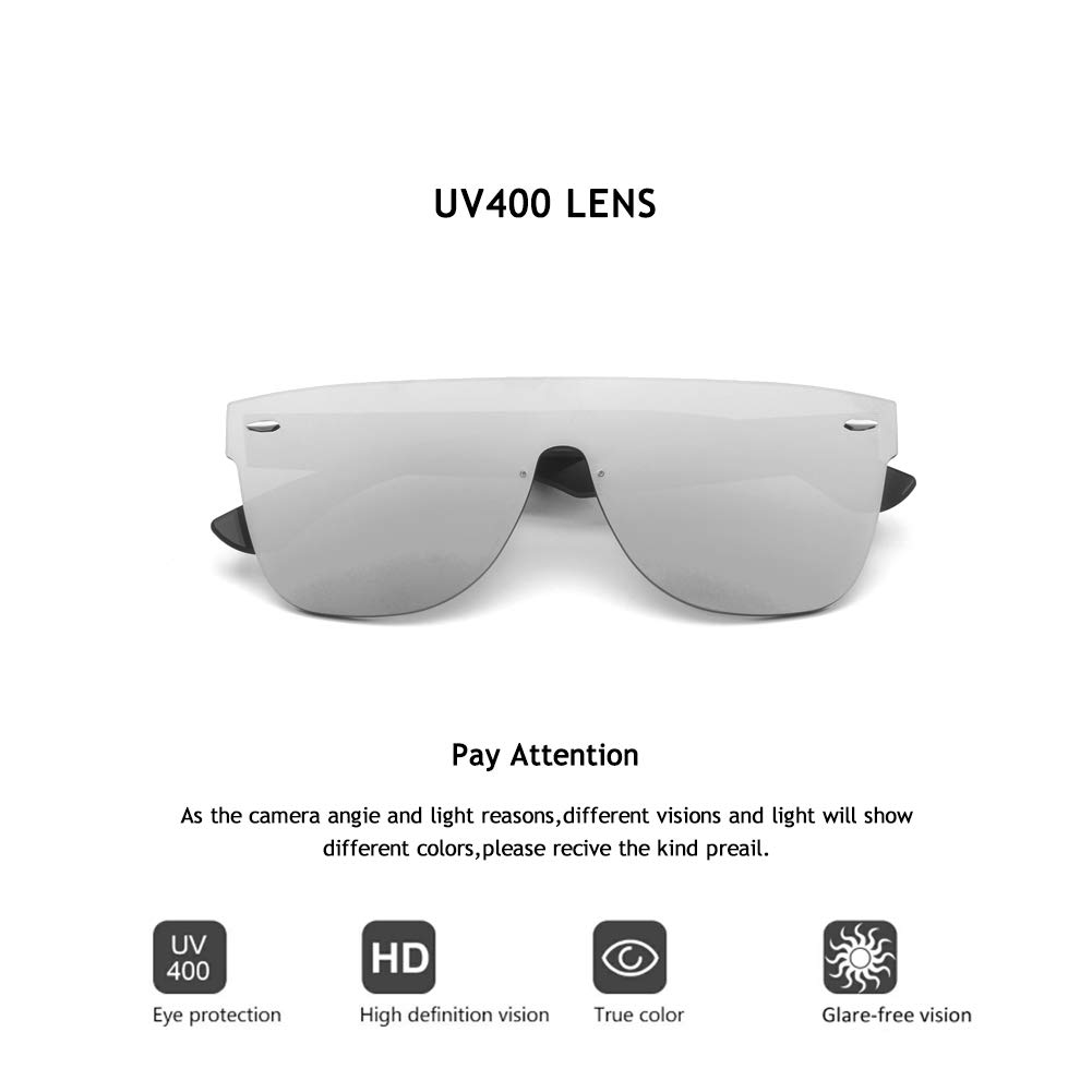 2020 VentiVenti Rimless Sunglasses For Women Men One Piece Square Oversize Mirror Lens Anti Reflective Silver Revo