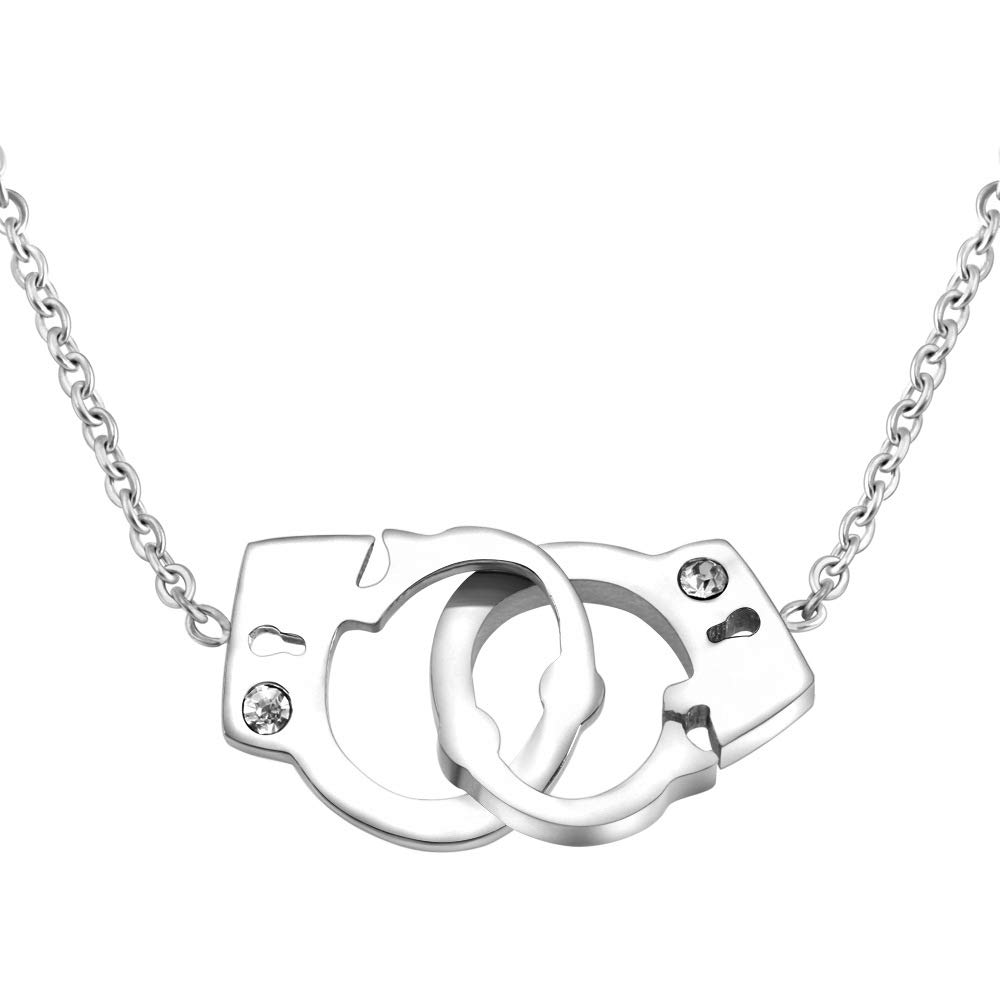 Jude Jewelers Stainless Steel Handcuff Infinity Interlocking Circle Collar Statement Necklace (Silver)