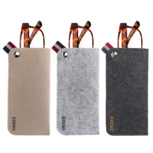 ezeso essential skincare 3 pack eyeglass cases - soft felt slip-in pouch case - glasses storage case makeup pouch