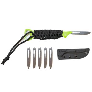 hme lightweight pocket fixed stainless steel blade replace-a-blade knife for hunting, camping, backpacking, hiking w/5 replaceble blades & kydex sheath