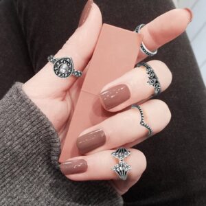 Hithop 15pcs Vintage Women Mid Ring Set Flower Crown Rhinestone Joint Knuckle Nail Ring Set