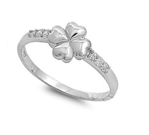 cubic zirconia four leaf clover ring sterling silver size 12