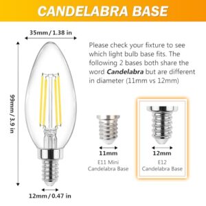 Ascher E12 Candelabra LED Light Bulbs 60 Watt Equivalent, 550 Lumen, Daylight White 5000K, Clear LED Filament Candle Bulbs, Non-Dimmable, Pack of 5