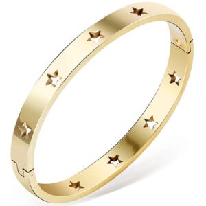 jude jewelers stainless steel stars open clasp classical plain bangle bracelet (gold)