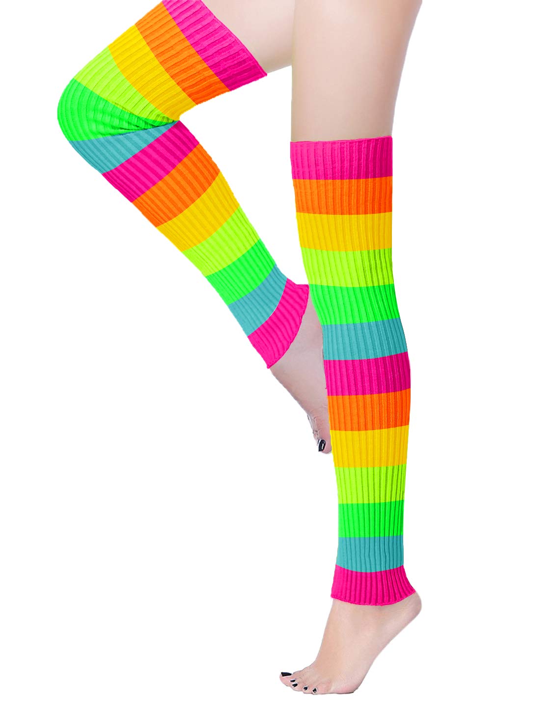 v28 Women 80s Party Warm Costume Marathon Knit Long Socks Leg Warmers（T60-color 1）