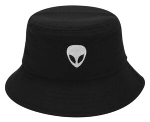 alien embroidered bucket hat packable fisherman cap unisex outdoor hat trendy sun hats, black