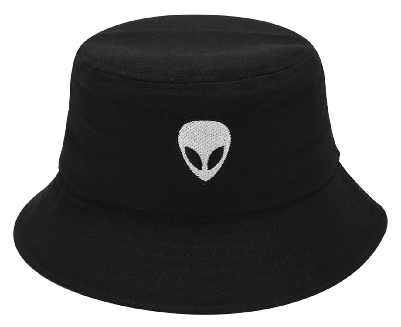 Alien Embroidered Bucket Hat Packable Fisherman Cap Unisex Outdoor Hat Trendy Sun Hats, Black