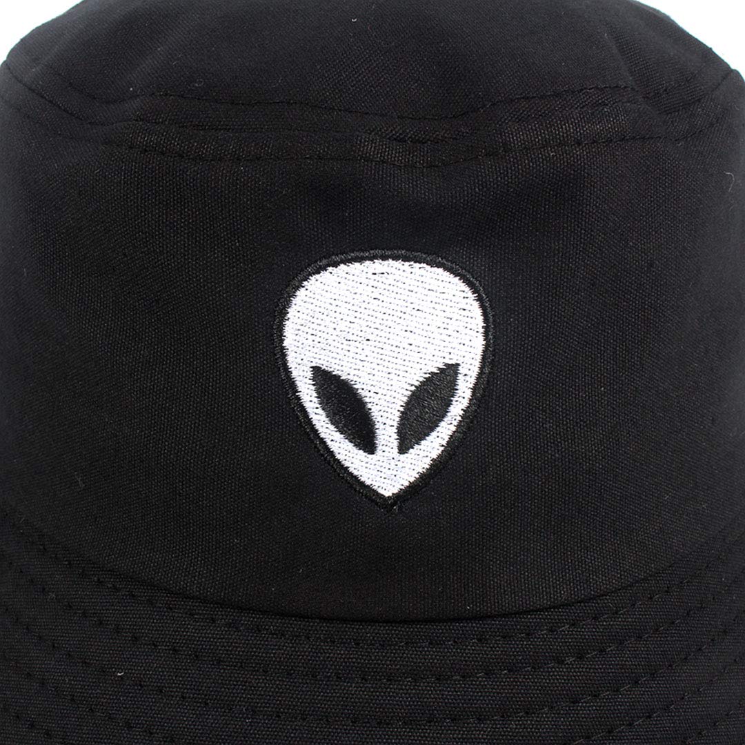 Alien Embroidered Bucket Hat Packable Fisherman Cap Unisex Outdoor Hat Trendy Sun Hats, Black