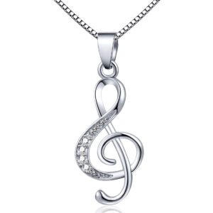 dxznbest music note pendant necklace 925 sterling sliver cubic zirconia for women mother’s day valentine's day christmas jewelry gift chain 18 inches