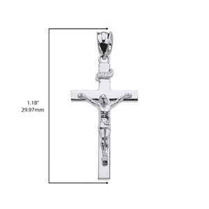 10K White Gold Catholic Linear Cross INRI Crucifix Pendant Charm - 1.18" (S)