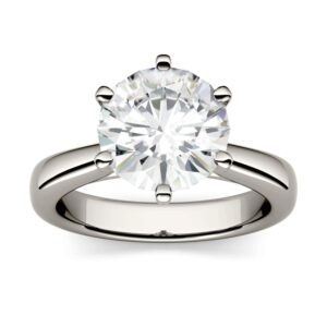 charles & colvard created moissanite 9.5mm round cut engagement ring for women | 3.1 cttw dew | lab grown | solid 14k white gold with rhodium | size 6