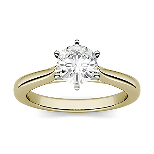 Charles & Colvard Created Moissanite 5mm Round Cut Engagement Ring for Women | 0.5 cttw DEW | Lab Grown | Solid 14K Yellow Gold | Size 8