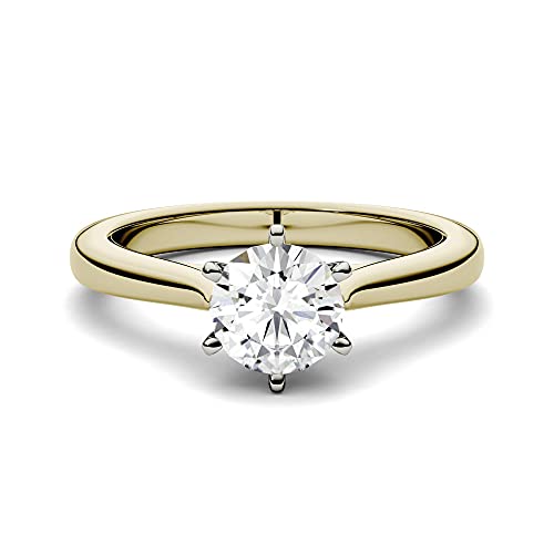 Charles & Colvard Created Moissanite 5mm Round Cut Engagement Ring for Women | 0.5 cttw DEW | Lab Grown | Solid 14K Yellow Gold | Size 8