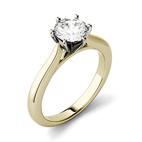 Charles & Colvard Created Moissanite 5mm Round Cut Engagement Ring for Women | 0.5 cttw DEW | Lab Grown | Solid 14K Yellow Gold | Size 8