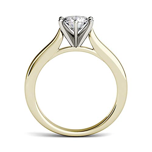 Charles & Colvard Created Moissanite 5mm Round Cut Engagement Ring for Women | 0.5 cttw DEW | Lab Grown | Solid 14K Yellow Gold | Size 8