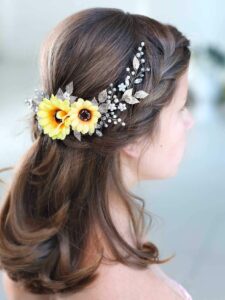 barogirl wedding hair vine accessory sunflower bride headpiece gold flower headband for women and girls (silver)