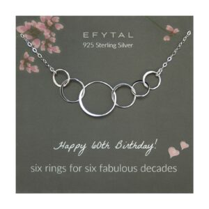 efytal 60th birthday gifts for women, sterling silver six circle necklace for her, gifts for 60 year old woman, 60th birthday necklace, birthday gifts for women turning 60, 60th birthday gift ideas