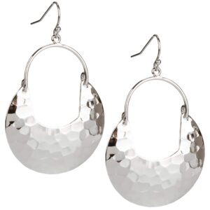 SPUNKYsoul Crescent Hammered Silver Bucket Earrings in Gold or Silver for Women (Silver)