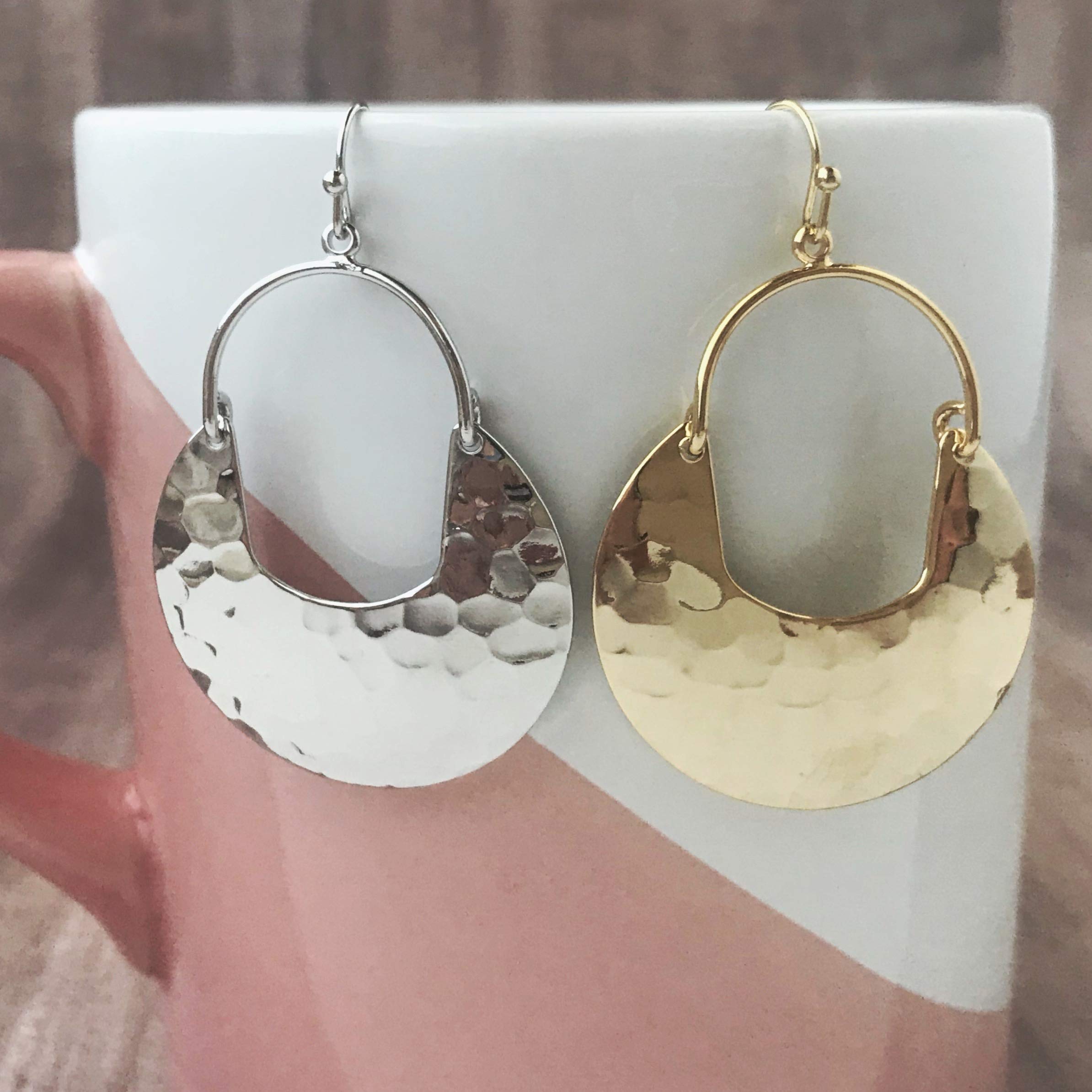 SPUNKYsoul Crescent Hammered Silver Bucket Earrings in Gold or Silver for Women (Silver)