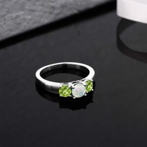 Gem Stone King 925 Sterling Silver Round Cabochon White Simulated Opal and Green Peridot Ring For Women (1.10 Cttw, Available In Size 5, 6, 7, 8, 9)