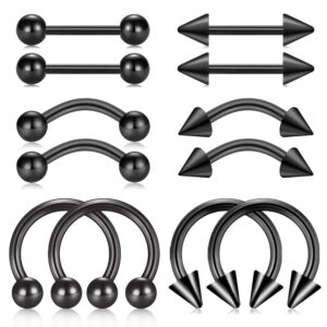 fectas 14g straight curved horseshoe barbells snake eyes tongue rings nipplerings belly eyebrow ring silver stainless steel piercing jewelry pack 12pcs