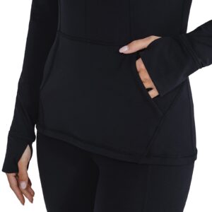 Yogalicious Nude Tech Half Zip Long Sleeve Jacket with Front Pockets - Black - Small